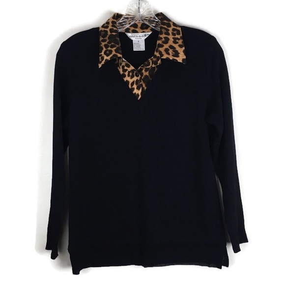 Misook | Tops | Exclusively Misook Acrylic Knit Leopard Collar Top In ...
